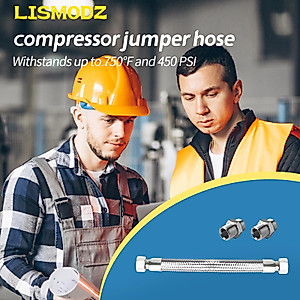 LISMODZ Compressor Jumper Hose, 3/4" NPT Male x 20" Length - Flexible Industrial Grade Stainless Steel Hose with Two 3/4" Adapters, 450 PSI &750°F, Both Sides Fittings Rotate Freely