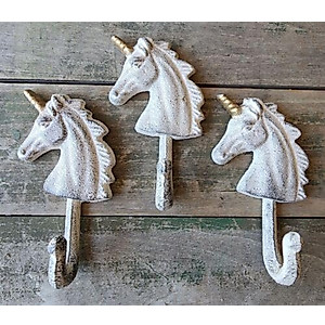 Vintage 3 Cast Iron Unicorn Towel Hanger Coat Hat Hooks Key Rack Hook Mythological