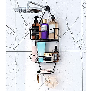 TARNABY Hanging Shower Caddy, Over Shower Head Rustproof Shower Organizer with Hooks for Razor and Bath Ball Brush (Black)