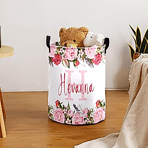 Personalized Baby Laundry Basket Flower Floral Custom Nursery Hamper Collapsible Organizer Storage Bedroom Decor for Girls Adults Women (Floral 10)