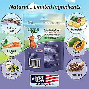 Emerald Pet Feline Health Chews Hairball Support — Natural Grain Free Feline Hairball Control Chews — Hairball Control Cat Supplements for Hairball Prevention and Elimination — Made in USA, 2.5 oz