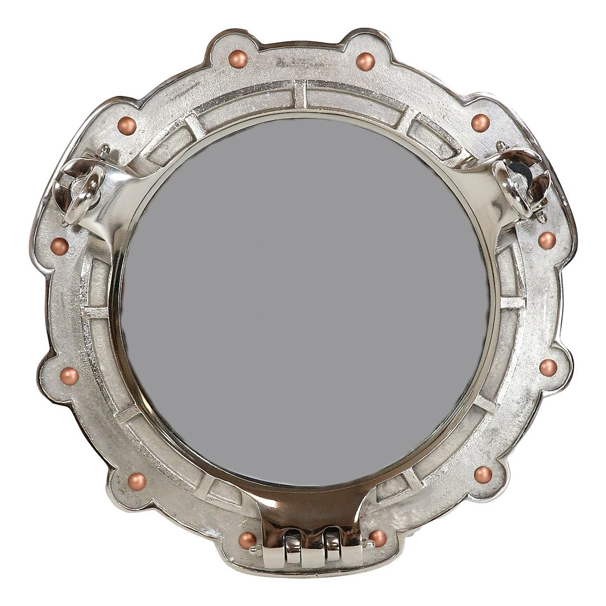 Ebros Gift Polished Aluminum Nautical Marine Round Ship Porthole Folding Wall Mirror Decor 14.5" Diameter Ocean Sailor Sea Exploration and Travel Accent