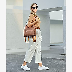 CLUCI Leather Backpack for Women Anti-theft Fashion Ladies Travel Backpack Purse Vintage Large Shoulder Bags Two-Toned Brown