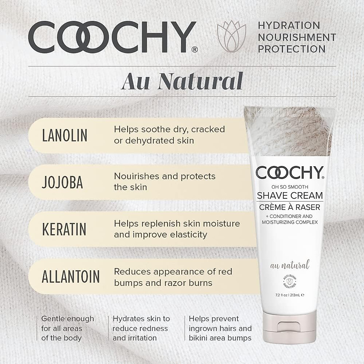 Coochy Intimate Shaving Cream | Shave Conditioner & Moisturizer for Face & Body | Ideal for Sensitive Skin Care, Anti-Bump | Au Natural, 7.2 oz