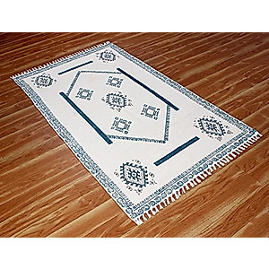 Casavani Hand Block Printed Cotton Dhurrie Geometric Tassel Rug Boho Area Rug Easy Care Washable Rugs for Doormat Entryway Living Room Bedroom Hallway Balcony 12x15 Feet
