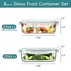 ECO-TOGO Airtight Glass Food Storage Containers with Lids, Glass Lunch Box, Leak-proof, BPA-Free, Microwave, Oven, Freezer, Dishwasher (8-Pack)