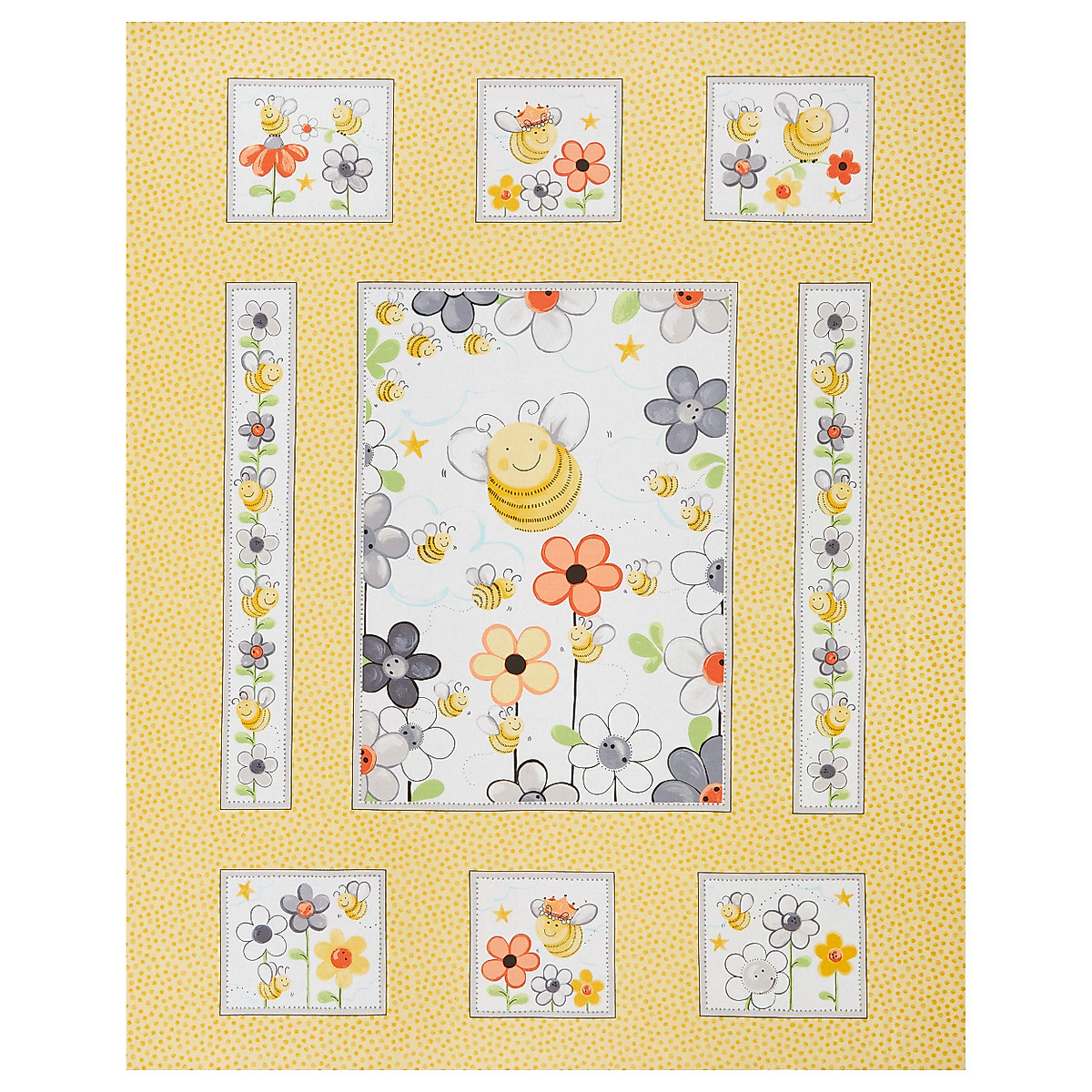 Susybee Sweet Bees 36" Panel Yellow, Fabric by the Yard