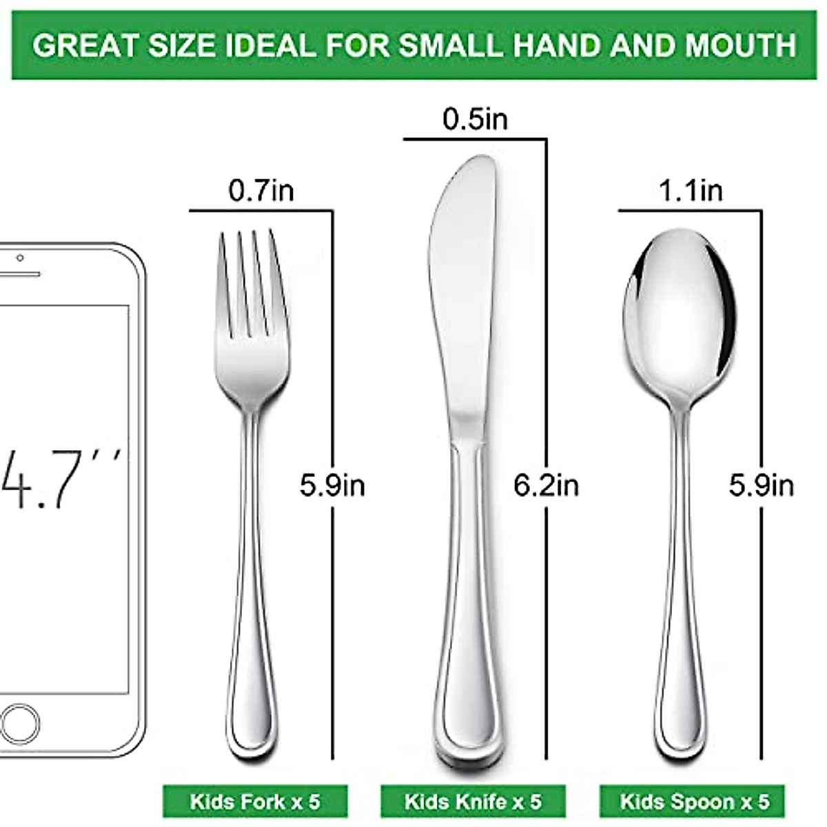 LIANYU 15-Piece Kids Silverware Set, Stainless Steel Toddler Utensils Flatware Set, Child Cutlery Tableware Set for 5, Include knife Fork Spoon, Mirror Finished, Dishwasher Safe