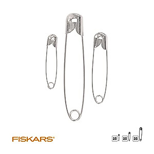 Fiskars Safety Pins, Safety Pins Assorted 3-Size for Sewing Accessories and Supplies, 75 Count