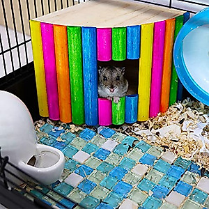 Hamster Wooden House Chewable Hideout Hut Resting Place (Size: 5.1 x 5.1 x 4.7 inch)
