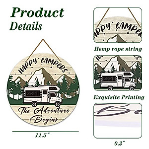 WhatSign Happy Camper Decor Sign 11.5" Farmhouse Camper Decorations Sign RV Accessories for Inside Funny Adventure Camping Hanging Signs for RV Travel Trailers Glamping Camper Wall Window Decor