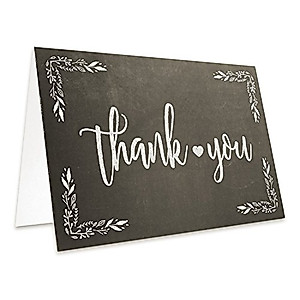 144-Count Thank You Cards with Envelopes, Blank 6 Assorted Bulk Thank You Greeting Notes Black and White Chalkboard Designs for Graduation Baby and Bridal Shower Birthday Wedding Party, 4 x 6 inches