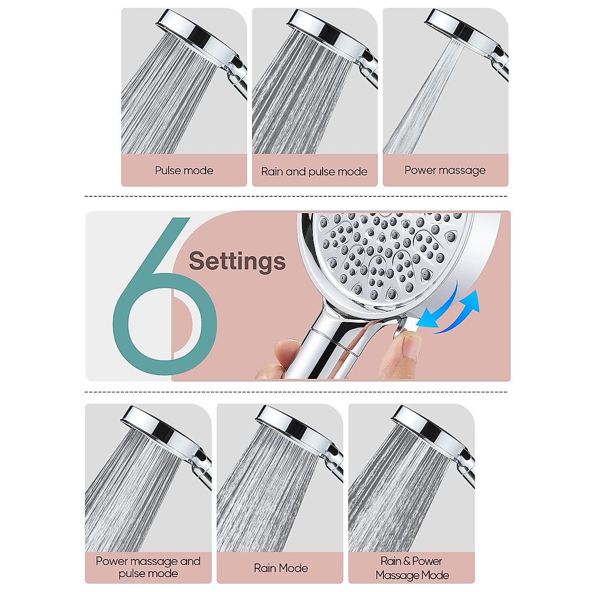 Cobbe Filtered Shower Head with Handheld, High Pressure 6 Spray Mode Showerhead with Filters, Water Softener Filters Beads for Hard Water - Remove Chlorine - Reduces Dry Itchy Skin, Chrome