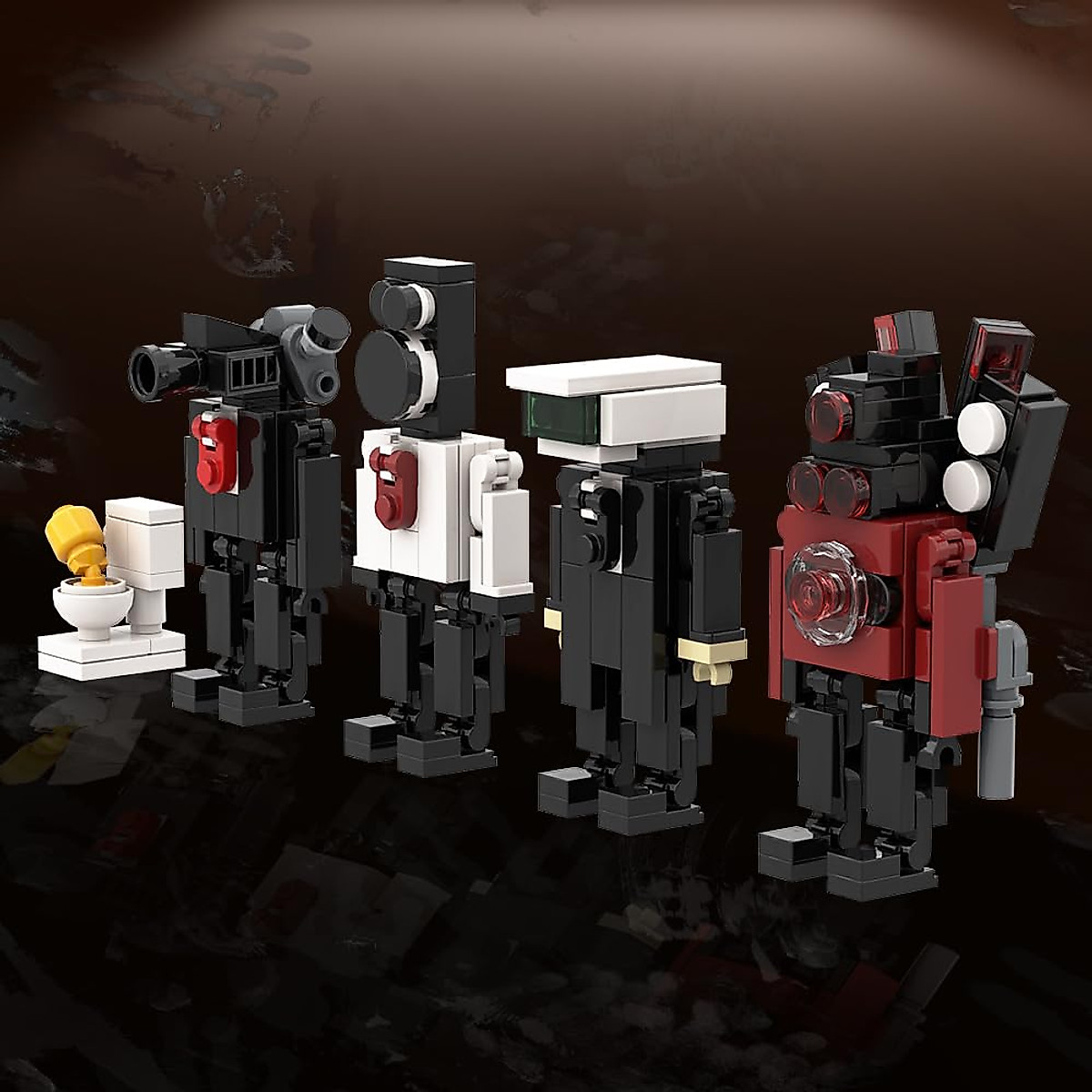 5-in-1 Skibidi Toilet Plush Doll Figure Building Block - Includes Toiletman,Cameraman,Speaker Titan,TV Man,Speaker Man Building Kits - Cute Game Model Collection Toy Gift for Boys,Girls,Kids (240PCS)