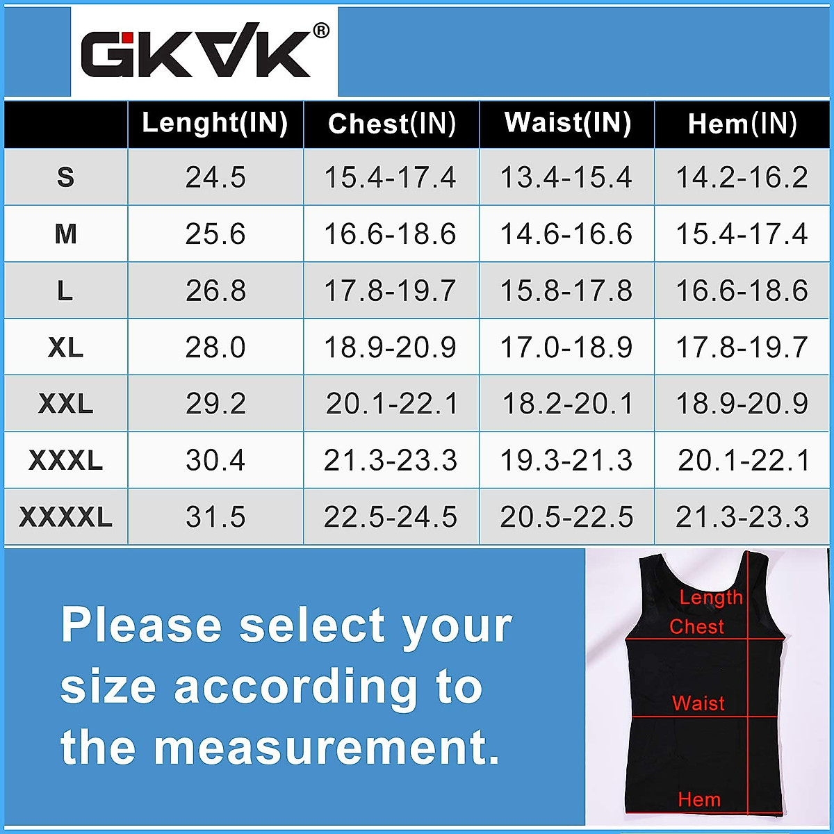 GKVK Mens Slimming Body Shaper Vest Chest Compression Shirt Abs Abdomen Slim Tank Top Undershirt, White, Medium