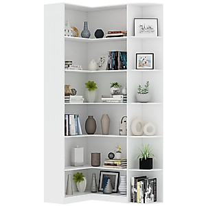Loomie White Book Shelf, 6 Tiers Shelf Large Tall Corner Etagere Bookcase with Full Baffle, L-Shaped Modern Storage Display Industrial Bookshelves for Bedroom, Home Office, Living Room & Kitchen