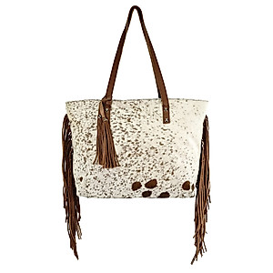 bonanza leathers Cowhide Shoulder Bag - Stylish Western Fringe Purse w/Zipper Closure - Durable Western Tote Bag & Leather Bag for Daily Use - Western Purse w/Unique Cowhide Pattern - Chocolate