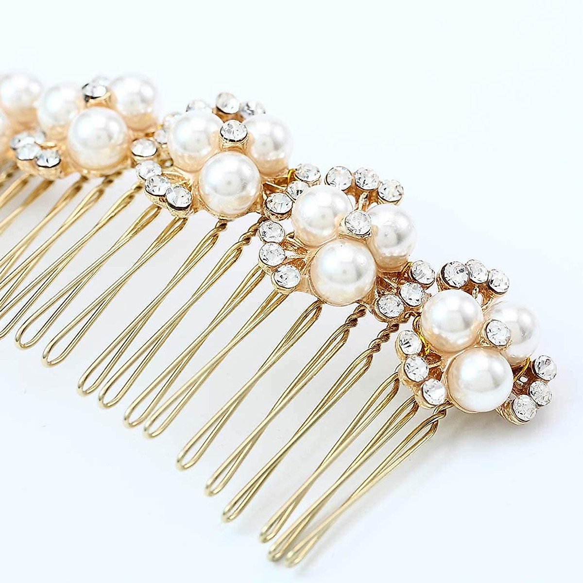 Asooll Gold Wedding Hair Comb Clip Rhinestone Bridal Hair Comb Pieces Pearl Hair Accessories for Brides Wedding
