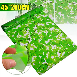 Glass Window Film DIY Privacy Window Film Adhesive Green Leaves Frosted Opaque Glass Window Film Glass Wall Stickers for Home Decor Decorative Window Film