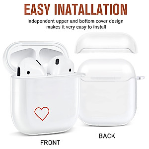 Case for Airpods 2nd Generation Case,Aesthetic Heart Cute Airpods Case,Airpod Case 1st Generation,Clear Kawaii Airpod Case Cute Cover with Keychain for Women Girls Mens (Red Heart 1st/2nd Case)