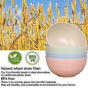 LRUUIDDE Unbreakable Cereal Bowls 24 oz - Reusable Wheat Straw Bowl - Dishwasher -Microwave Safe - Bamboo Kids Bowls Set, Soup Salad Rice Oatmeal Desserts- BPA Free, Eco-Friendly