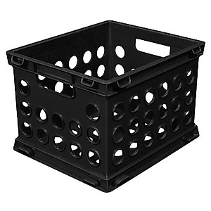 Sterilite Mini Crate, Stackable Plastic Storage Bin with Handles, Organize Home, Garage, Office, School, Dorm Room, Black, 12-Pack