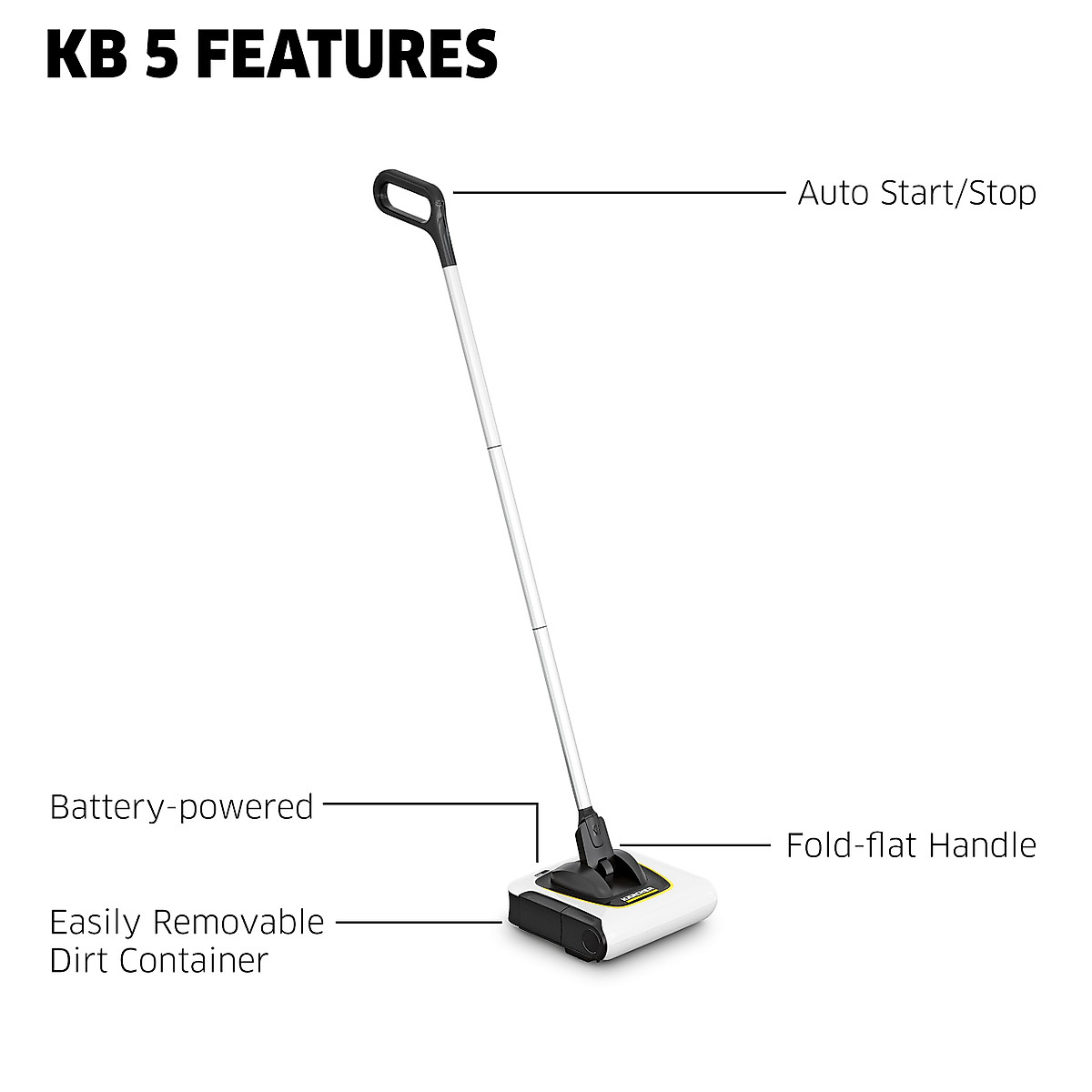 Kärcher KB 5 Electric Floor Sweeper Broom - Multi-Surface - Lightweight and Cordless - Ideal for Fur, Hair, Dirt, & Debris - 8.25" Cleaning Width - White