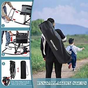 WKFAMOUT Oversized Folding Rocking Camping Chair with Footrest Removable Pillow Portable Outdoor Rocker Padded High Back Ergonomic Armrests for Patio Garden Lawn