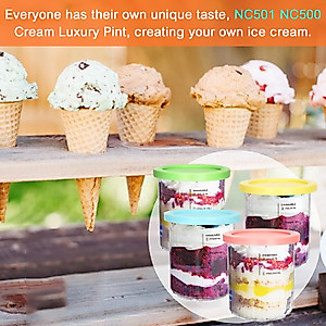 RYSIMWU For Ninja Creami Deluxe Pints and Lids 4 Pack, NC500 NC501 Ice Cream Pint fit for Ninja Delux Ice Cream Maker, 24 oz. food container for Ninja Creami Deluxe (Blue,Pink,Yellow,Green)