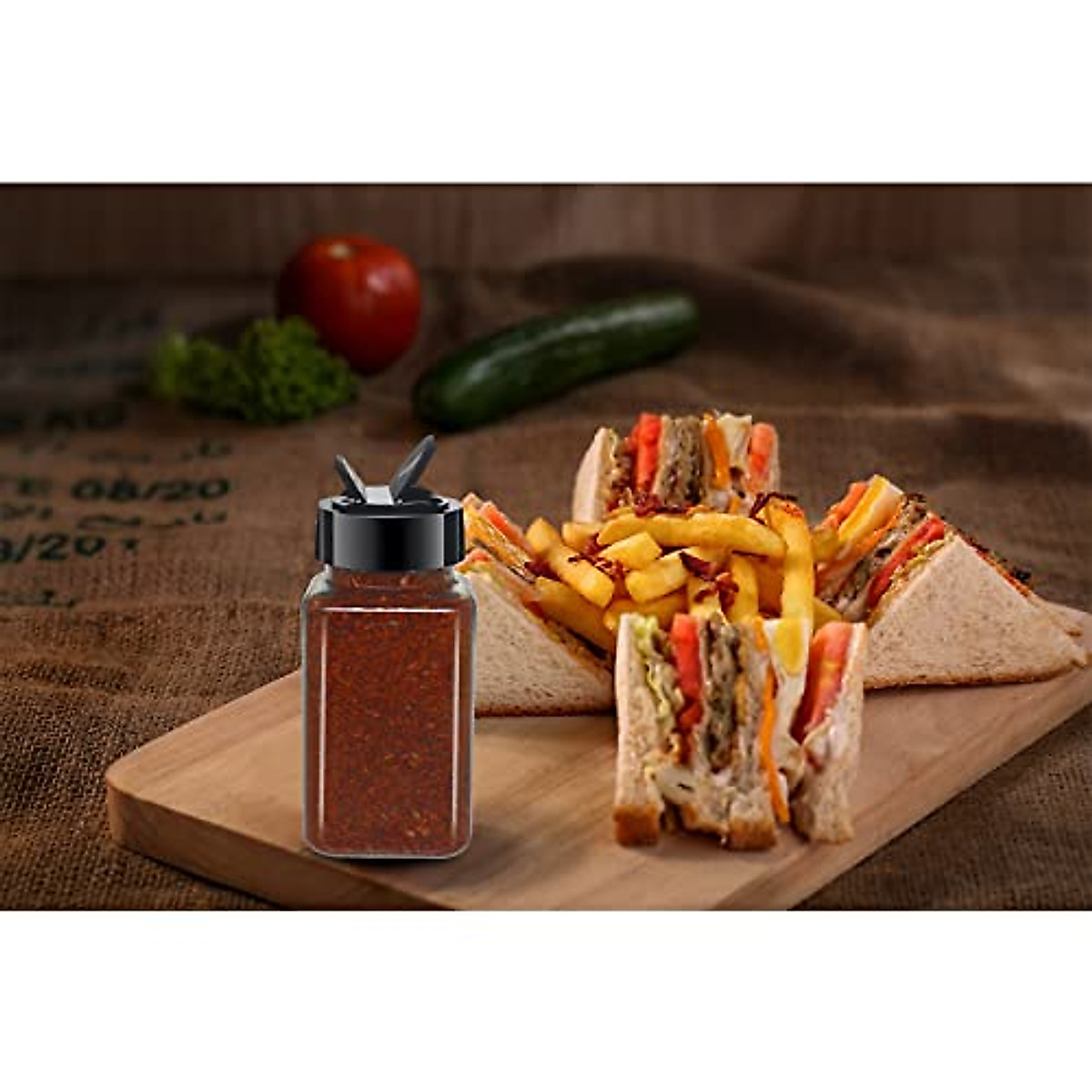 BPFY 24 Pack 4oz Clear Plastic Spice Jars With Black Plastic Lids, Square Spice Bottles, Plastic Seasoning Containers with Chalk Labels, Pen, Funnel, Spice Containers For Kitchen Cabinet