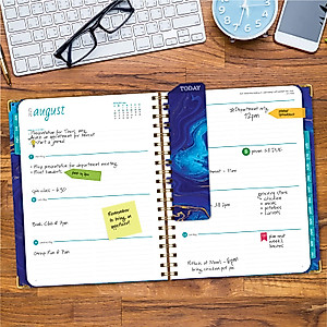 HARDCOVER Academic Year 2023-2024 Planner: (June 2023 Through July 2024) 8.5"x11" Daily Weekly Monthly Planner Yearly Agenda. Bookmark, Pocket Folder and Sticky Note Set (Dark Blue Marble)