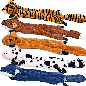 SHARLOVY Dog Squeaky Toys 5 Pack, Pet Toys Crinkle Dog Toy No Stuffing Animals Dog Plush Toy Dog Chew Toy for Large Dogs and Medium Dogs Squeeky Doggie Toys 5 PACK for LARGE DOGS Multi-colored