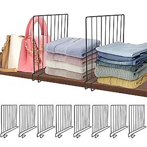 Shelf Dividers for Wood Shelves, 8 Pack Metal Closet Shelf Dividers for Clothes, Vertical Purse Organizer for Closet Organization, Steel Closet Separators for Bedroom Wardrobe Cabinet Pantry (Black)