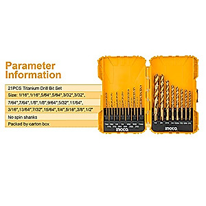 INGCO 21 Pcs Drill Bit Set with Pilot Point for Metal Wood Plastic Drilling AKDL52101