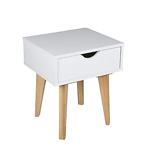 Mid Century Modern Nightstand – MDP Bedside Table Night Stand – Premium Quality Wood – Available in Black, White, Natural Wood – Single Drawer End Table – Contemporary Design