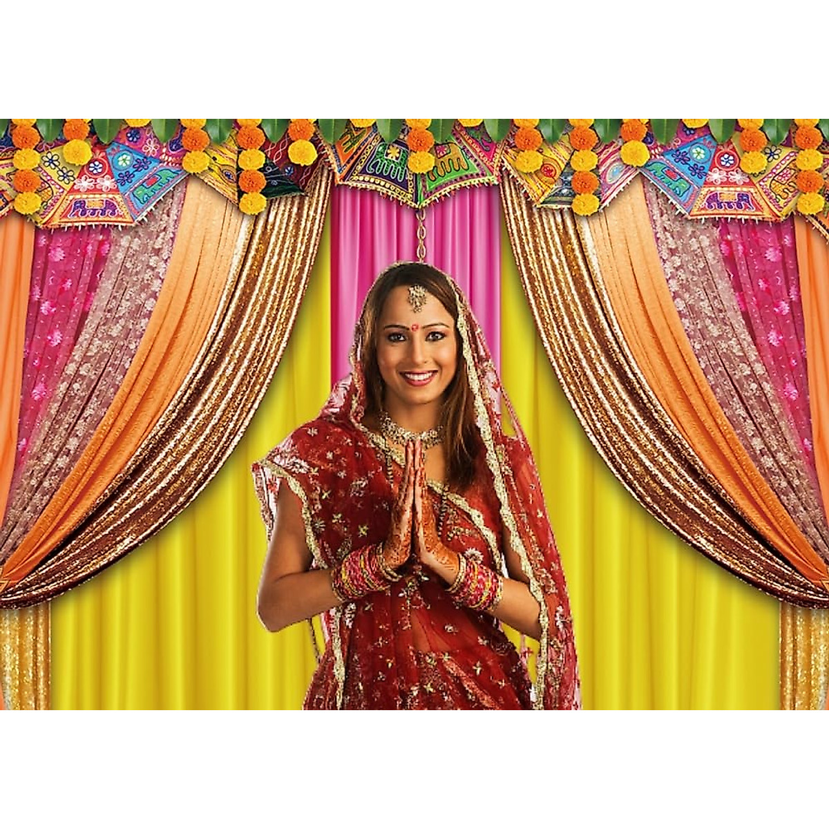 INRUI Indian Traditional Photography Background Diwali Pooja Colorful Curtain Decorations Indian Bridal Shower Wedding Party Photo Backdrop (7x5FT)