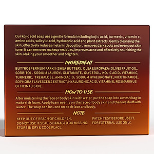 POP MODERN.C Kojic Acid Soap Turmeric Soap for Face and Body Vitamins C Soap for Acne Blackheads Christmas Gifts 2x100g Soaps 1pc Mesh Soap Pouch and Wooden Soap Holder