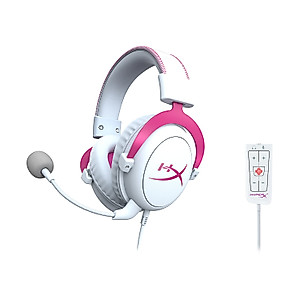 HyperX Cloud II - Gaming Headset, 7.1 Virtual Surround Sound – White/Pink & QuadCast S – RGB USB Condenser Microphone for PC, PS4, PS5 and Mac, Anti-Vibration Shock Mount, 4 Polar Patterns