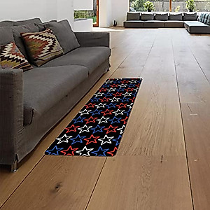 Libaoge Kitchen Mat Rug Set of 2 Independence Day White Red Blue Star Runner Rug Anti-Fatigue Comfort Memory Foam Standing Mat Non-Slip Floor Door Mat for Bathroom 18x30in+18x60in