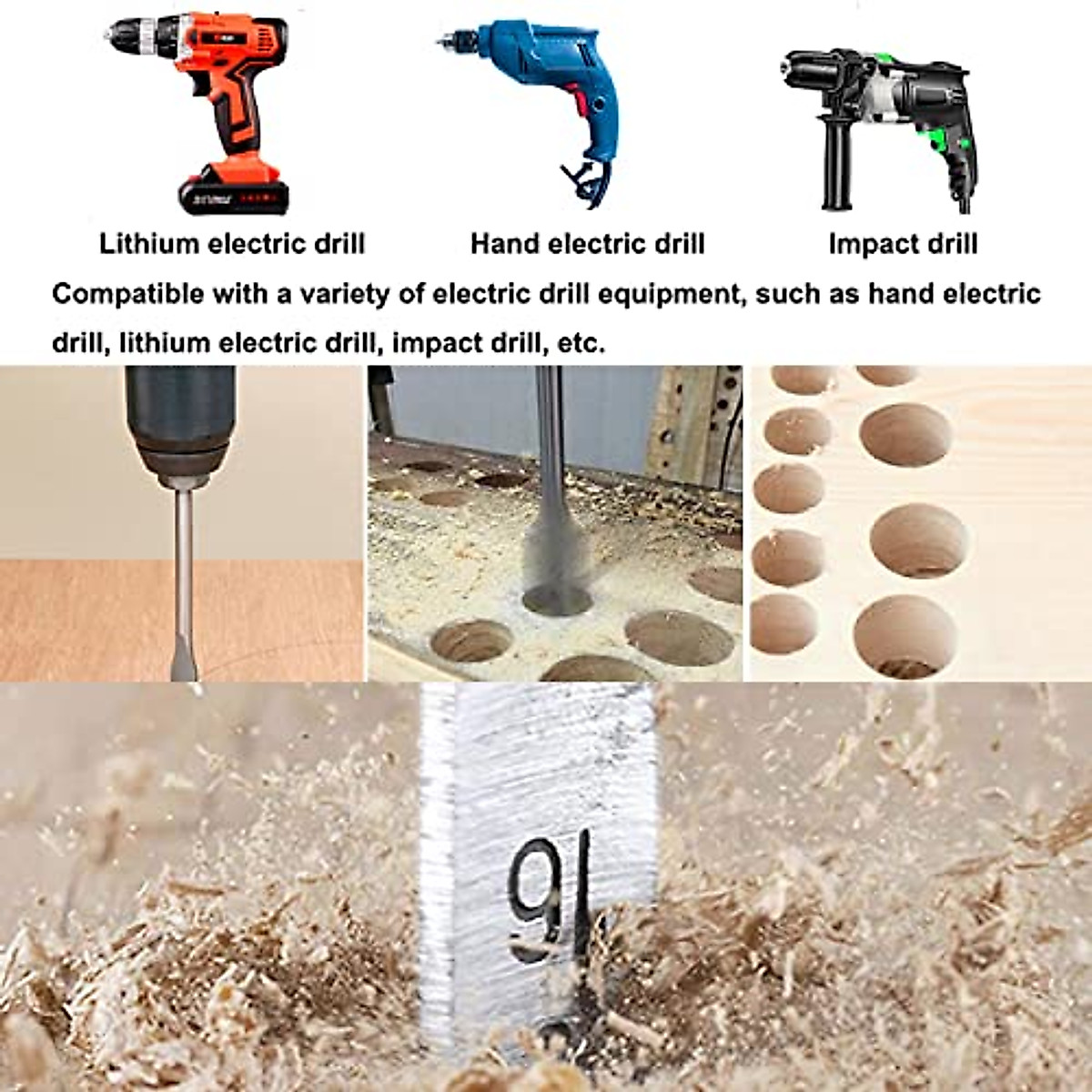 Woodworking Spade Drill Bits Set 16Pcs High Carbon Steel Hex Shank Paddle Flat Bits with Double Side Cutting Spurs Woodworker Hole Cutter Bits for Wood, Polyurethane Board, PVC Sizes 6/25~1-3/8IN