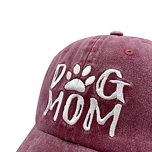 Waldeal Women's Embroidered Dog Mom Dad Hat Adjustable Washed Baseball Cap Burgundy