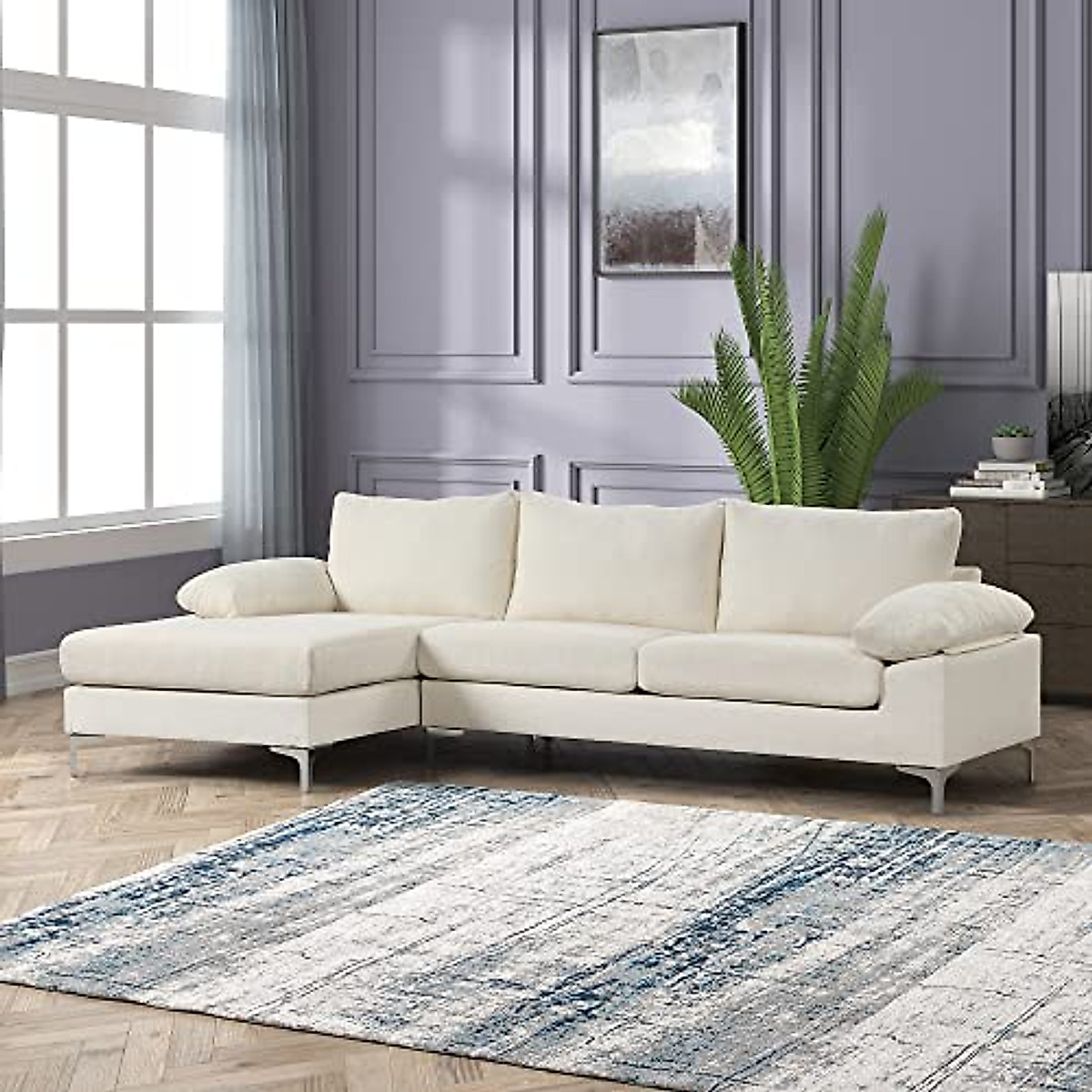 Casa Andrea Milano Modern Large BOUCLÉ L-Shape Sectional Sofa, Luxury Couch with Extra Wide Chaise Lounge, Couch for Living Room Apartment Lounge, Cream Boucle