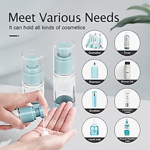 miermagic 1/2oz 1oz Vacuum Cosmetic Bottles Toiletries, Plastic Airless Pump/Spray Bottles for Toner, Cream and Shampoo, Travel Size Dispenser Refillable Containers (Pack of 4)