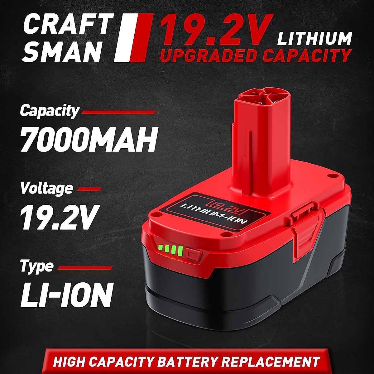 7000mAh C3 19.2 Volt Battery Replacement for Craftsman 19.2V Lithium-ion Battery for Craftsman DieHard XCP 3130211004 130279005 11375 11045 1323903 315.115410 315.11485 Cordless Battery 2Pack