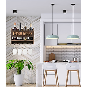 Bezrat Wall Mounted Wine Rack - 4 Wine Glasses Included 12 oz - Rustic Wood Wine Glasses & Bottle Holder, Housewarming Home décor Storage Wine Gifts - Wine Accessories for Women