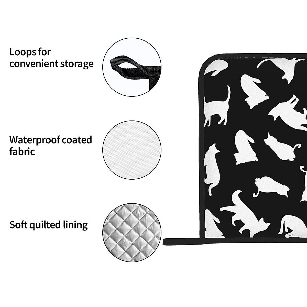 Funny Cat Pot Holders with Pocket for Kitchen Heat Resistant Black Oven Hot Pads Potholders for Cooking Baking Grilling Microwave