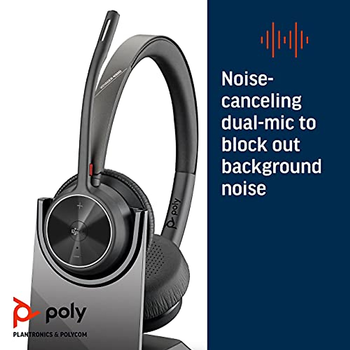 Poly - Voyager 4320 UC Wireless Headset + Charge Stand (Plantronics) - Headphones w/Mic - Connect to PC/Mac via USB-A Bluetooth Adapter, Cell Phone via Bluetooth-Works w/Teams (Certified), Zoom&More