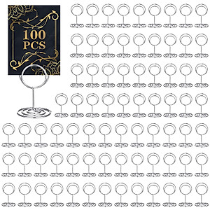 100 Pcs Mini Place Card Holders 2 Inch Table Number Holders Small Steel Wire Table Sign Holders Picture Stands for Table Menu Standing Clip Holder for Wedding Birthday Restaurant (Silver)