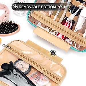 COOSKY Travel Hanging Toiletry Bag for Women, Cruise Ship Essentials, with Jewelry Organizer, Extra Large Makeup Dopp Kit, Waterproof Cosmetic Bags, Toiletries Kit Set with Trolley Belt, Blue