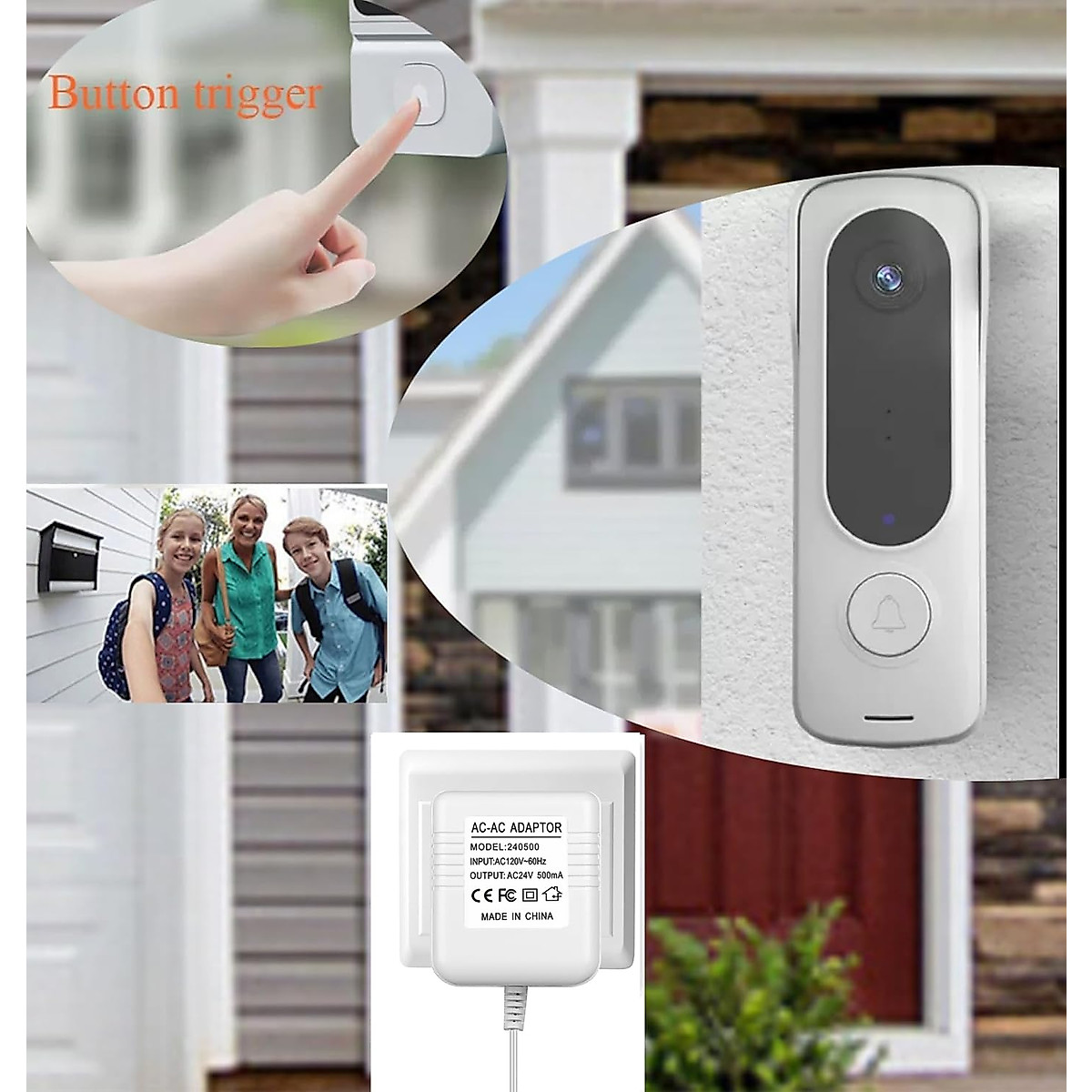 24V Transformer for Ring Doorbell Transformer C Wire Adapter Thermostat, 24V Doorbell Power Compatible with Wyze,Ring,Nest Ecobee,Honeywell, Eufy and Nest Hello Video Doorbells,White 33 Foot Length